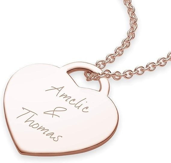 AMOONIC Herzkette "True Words" Kette mit Herz-Gravurplatte - Anhänger ...